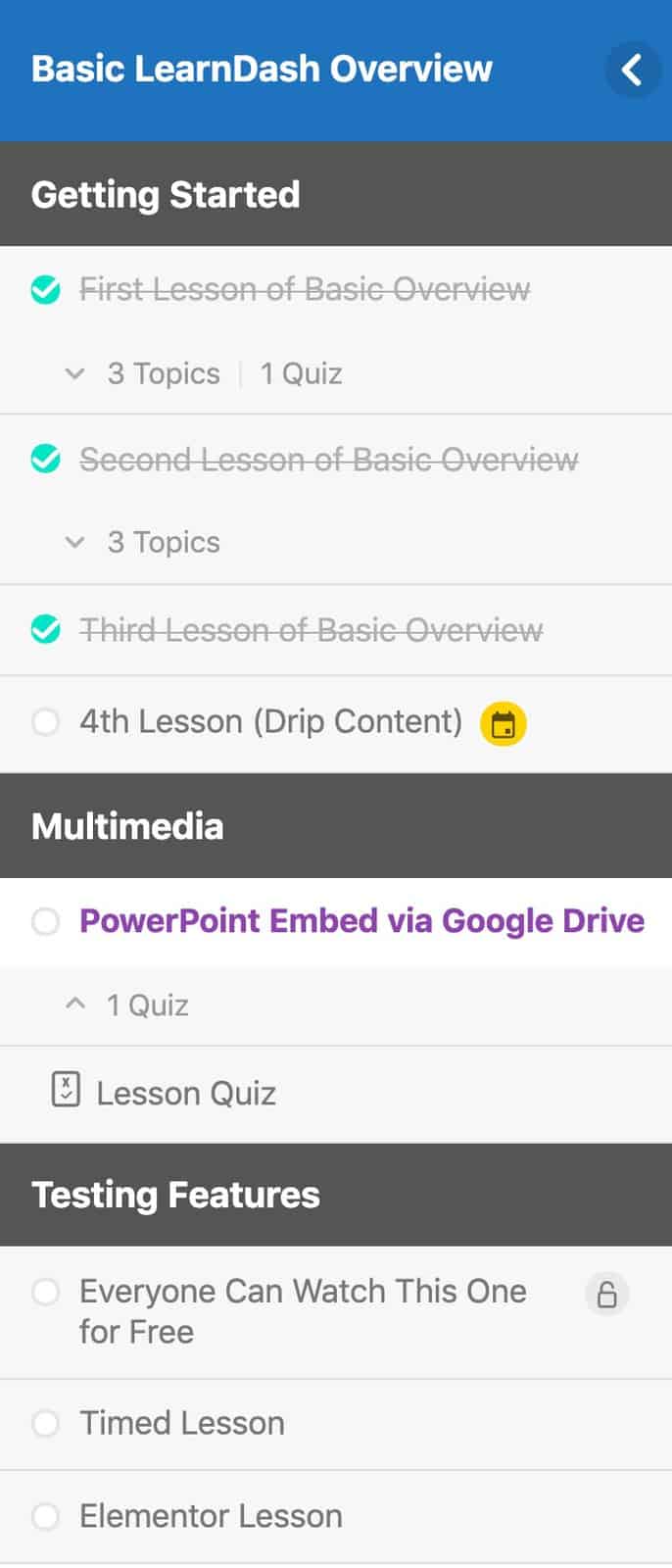LearnDash Course Navigation in Design Upgrade Pro for LearnDash